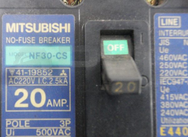 MITSUBISHI NF30-CS CIRCUIT BREAKER 20A 3P 500VAC 50/60HZ NO-FUSE BREAKER - PLC Toolbox Supply