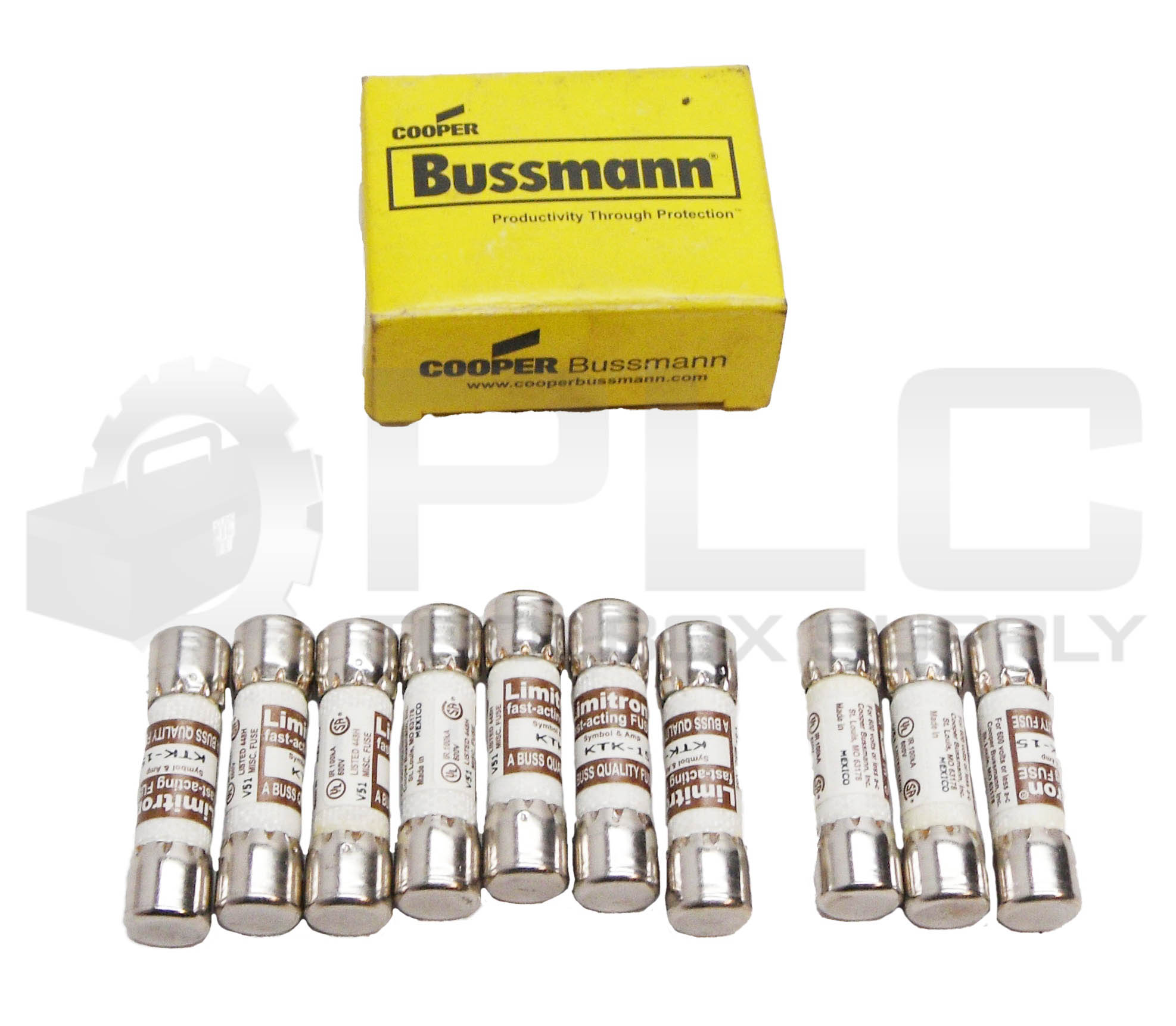 NEW BOX OF 10 BUSSMAN KTK-15 FUSE 600V 15A - PLC Toolbox Supply