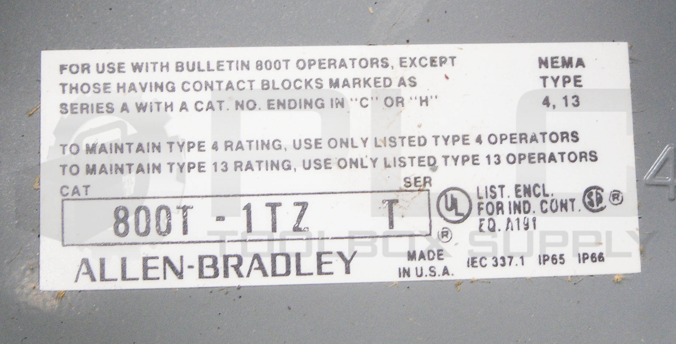 ALLEN BRADLEY 800T-1TZ /T PUSH BUTTON ENCLOSURE - PLC Toolbox Supply