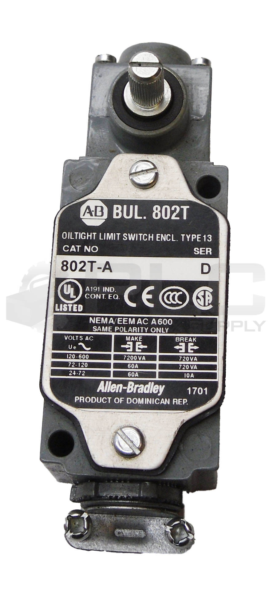 ALLEN BRADLEY 802T-A /D OILTIGHT LIMIT SWITCH W/ Z-16065 OPERATOR HEAD ...