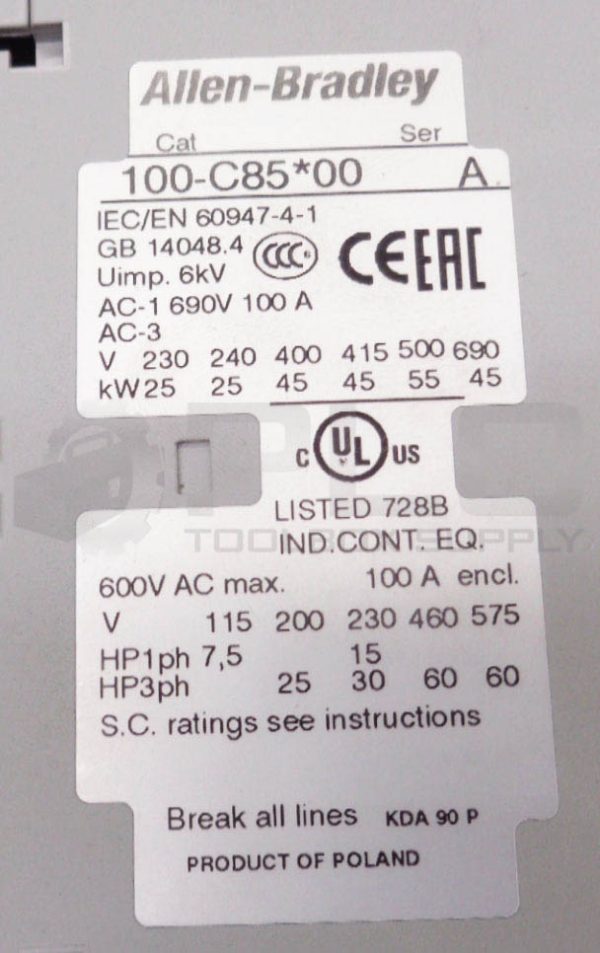 NEW ALLEN BRADLEY 100-C85D10 /A CONTACTOR W/110/120V 50/60Hz 100-S 100 ...