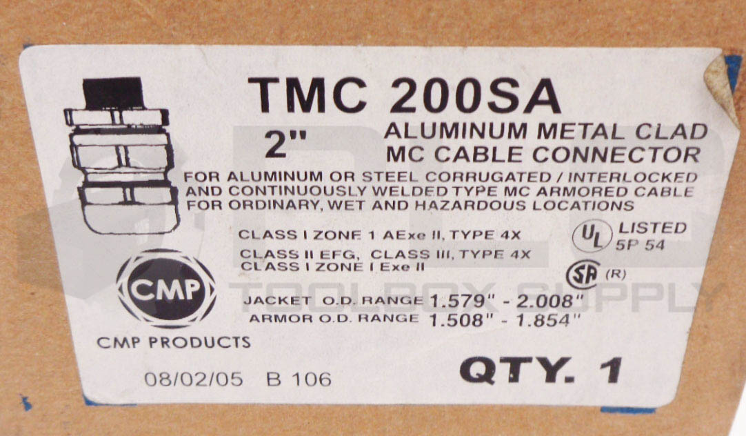 NEW CMP TMC200SA 2″ ALUMINUM METAL CLAD MC CABLE CONNECTOR - PLC ...