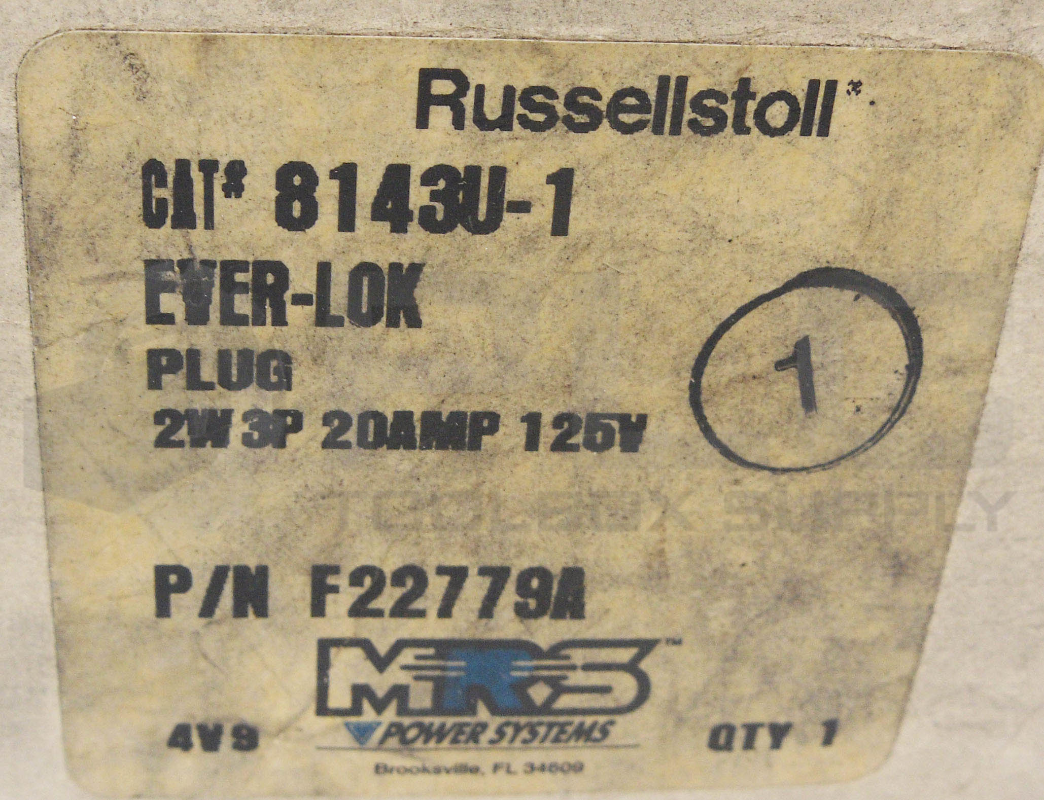 NEW RUSSELL STOLL 8143U1 RECEPTACLE 20A 125V F22779A 8143U-1*READ ...
