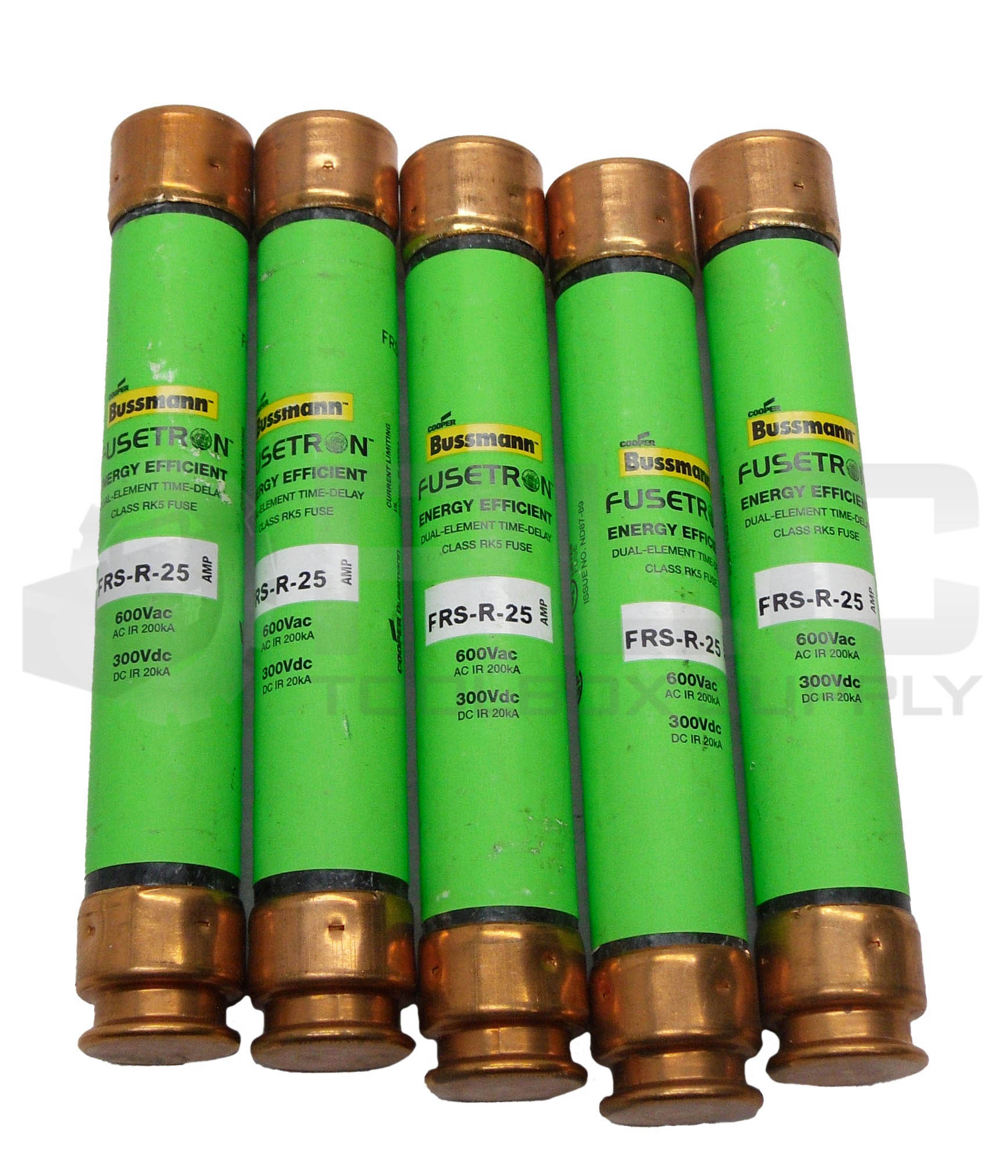 LOT OF 5 NEW BUSSMAN FRS-R-25 ENERGY EFFICIENT FUSE 25A 600VAC 300VDC ...