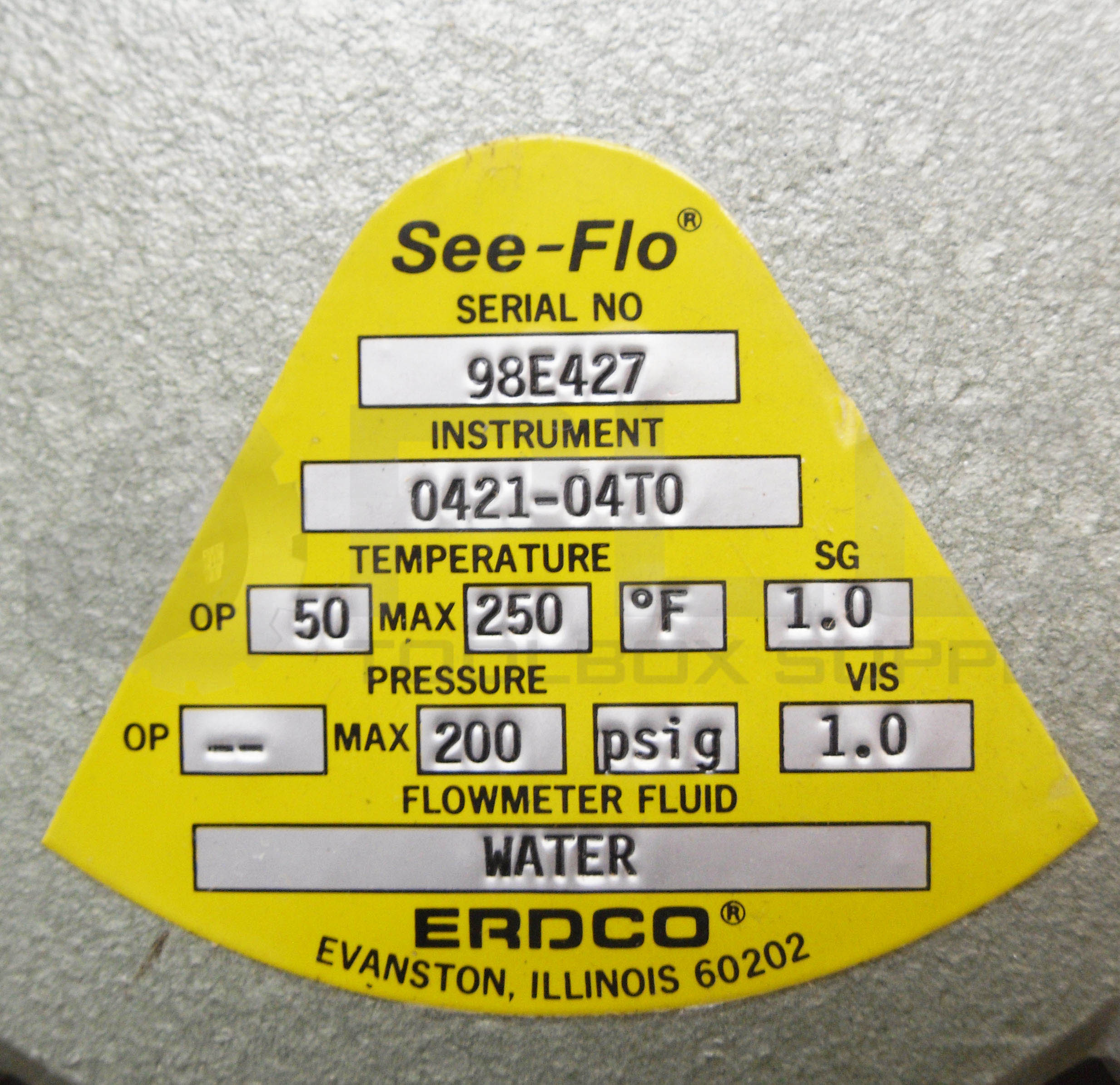 NEW ERDCO 0421-04T0 SEE-FLO FLOW METER 250DEG F 200PSIG - PLC Toolbox ...