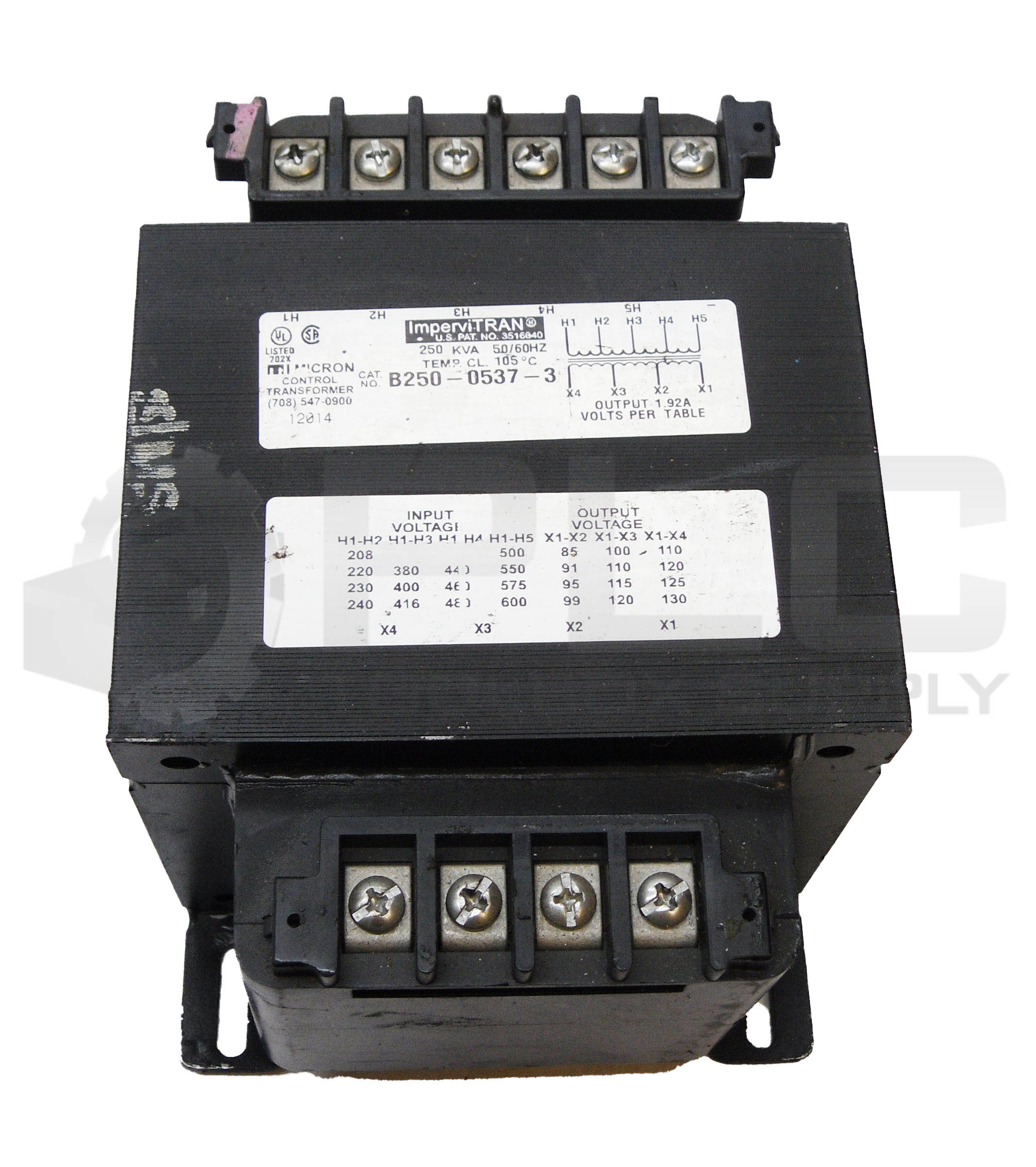 NEW MICRON B250-0537-3 CONTROL TRANSFORMER 50/60HZ 1.92A 600V *READ ...