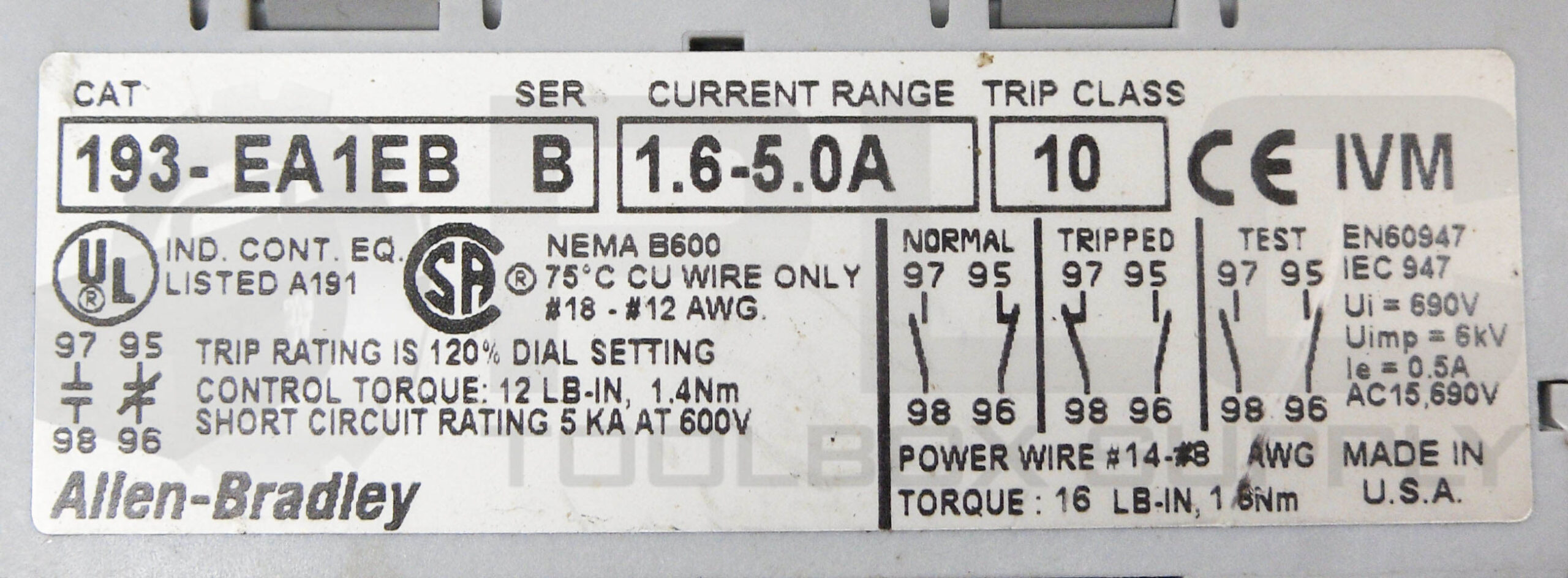 ALLEN BRADLEY 100-C09*10 /A CONTACTOR 600VAC 25A W/ 193-EA1EB /B ...