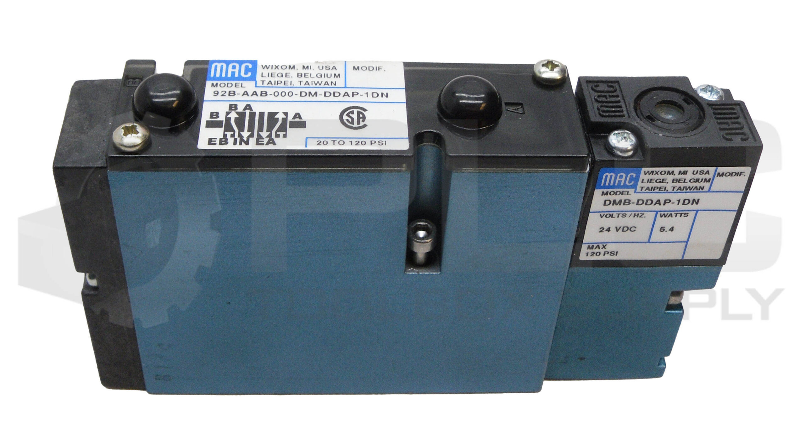 MAC VALVES 92B-AAB-000-DM-DDAP-1DN SOLENOID VALVE 20-120PSI W/ DMB-DDAP-1DN COIL - PLC Toolbox ...