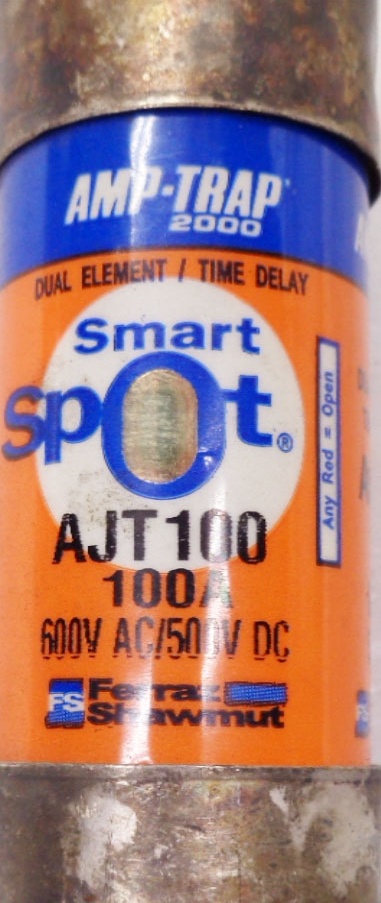 LOT OF 2 FERRAZ SHAWMUT AJT100 SMART SPOT FUSES 100A 600VAC 500VDC - PLC Toolbox Supply
