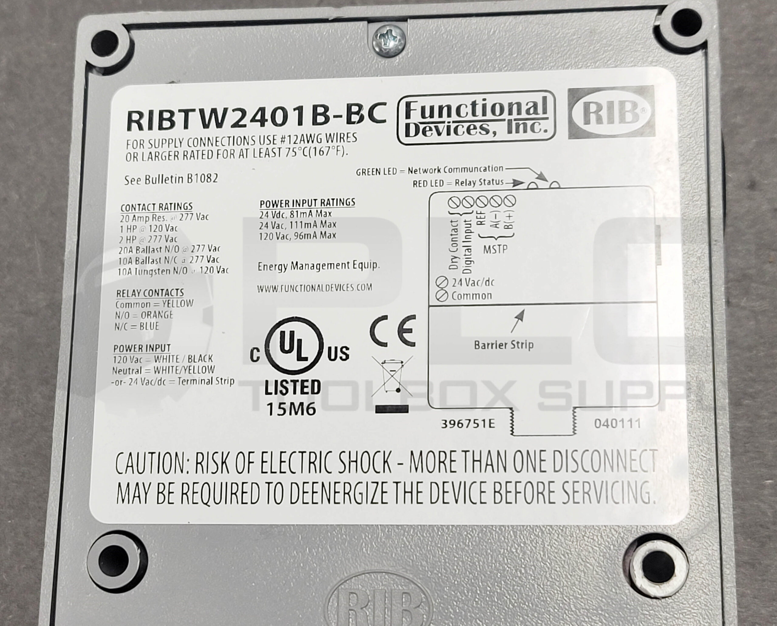NEW FUNCTIONAL DEVICES RIBTW2401B-BC ENCLOSED BACNET RELAY 120VAC - PLC ...