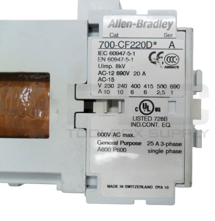 ALLEN BRADLEY 700-CF220D* /A CONTACTOR 600VAC 25A - PLC Toolbox Supply