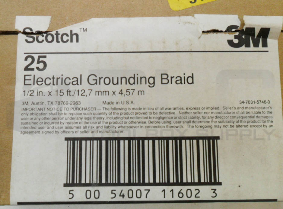 NEW 3M 25 ELECTRICAL GROUNDING BRAID 1/2″ X 15′ - PLC Toolbox Supply