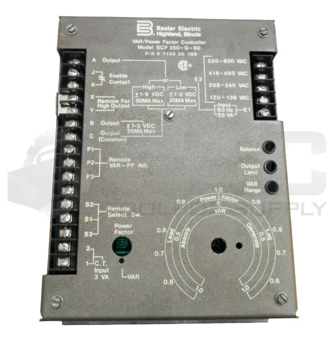 BASLER ELECTRIC SCP 250-G-60 VAR/POWER FACTOR CONTROLLER 9 1100 00 109 ...