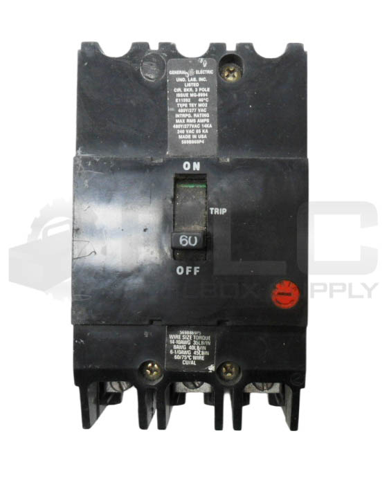 GENERAL ELECTRIC TEY-M02-60 CIRCUIT BREAKER 60A 480V - PLC Toolbox Supply