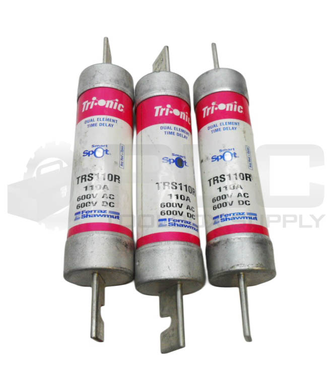 LOT OF 3 FERRAZ SHAWMUT TRS110R SMART SPOT FUSE 110A 600V AC/DC - PLC ...