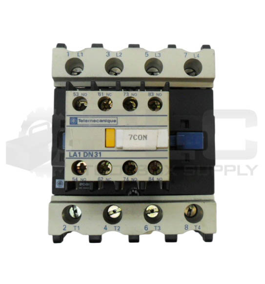 TELEMECANIQUE LC1D65004 CONTACTOR W/ LA1DN31 CONTACT BLOCK W/ LX1D6G6 ...