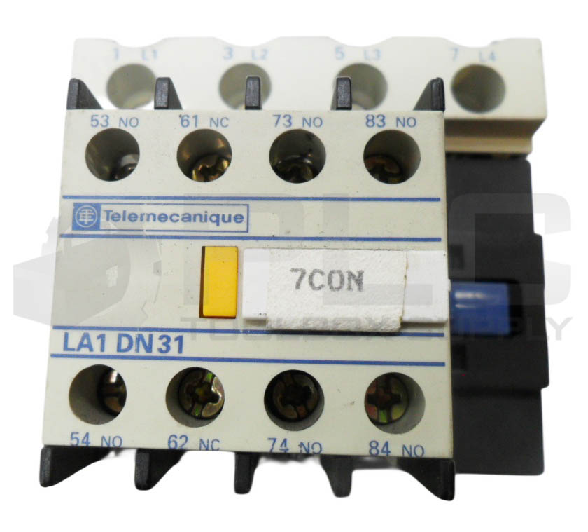 TELEMECANIQUE LC1D65004 CONTACTOR W/ LA1DN31 CONTACT BLOCK W/ LX1D6G6 ...