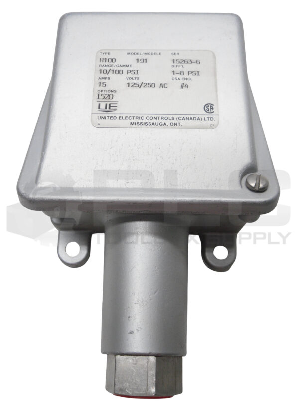 NEW UNITED ELECTRIC CONTROLS H100 191 PRESSURE SWITCH, 125/250V, 15A ...