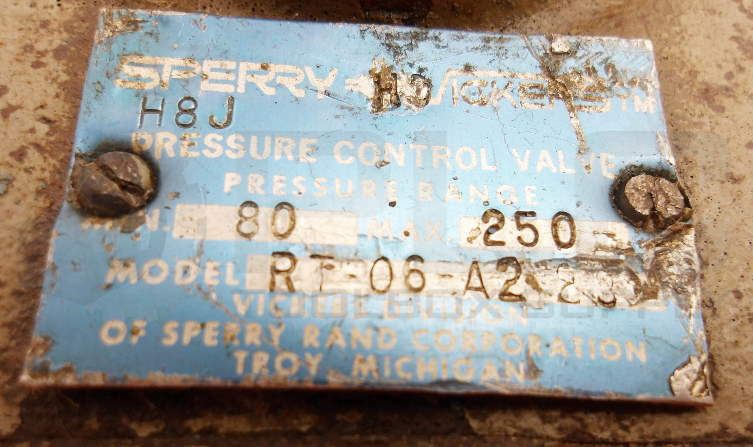 SPERRY VICKERS RT-06-A2 23 PRESSURE CONTROL VALVE 80/250 PSI H8J - PLC ...