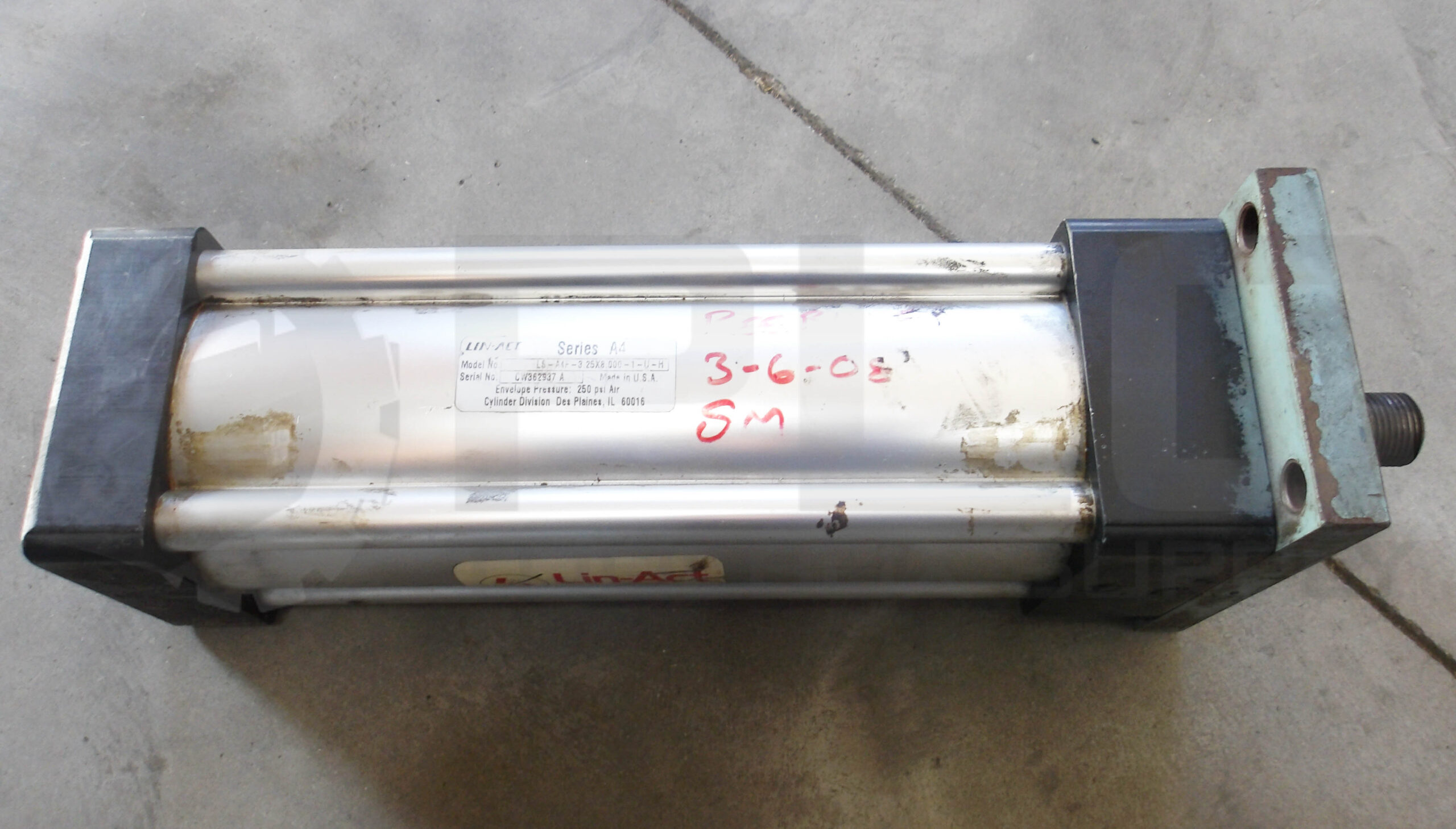 LIN-ACT LS-A4F-3.25X8.000-1-U-H PNEUMATIC CYLINDER 250PSI - PLC Toolbox ...