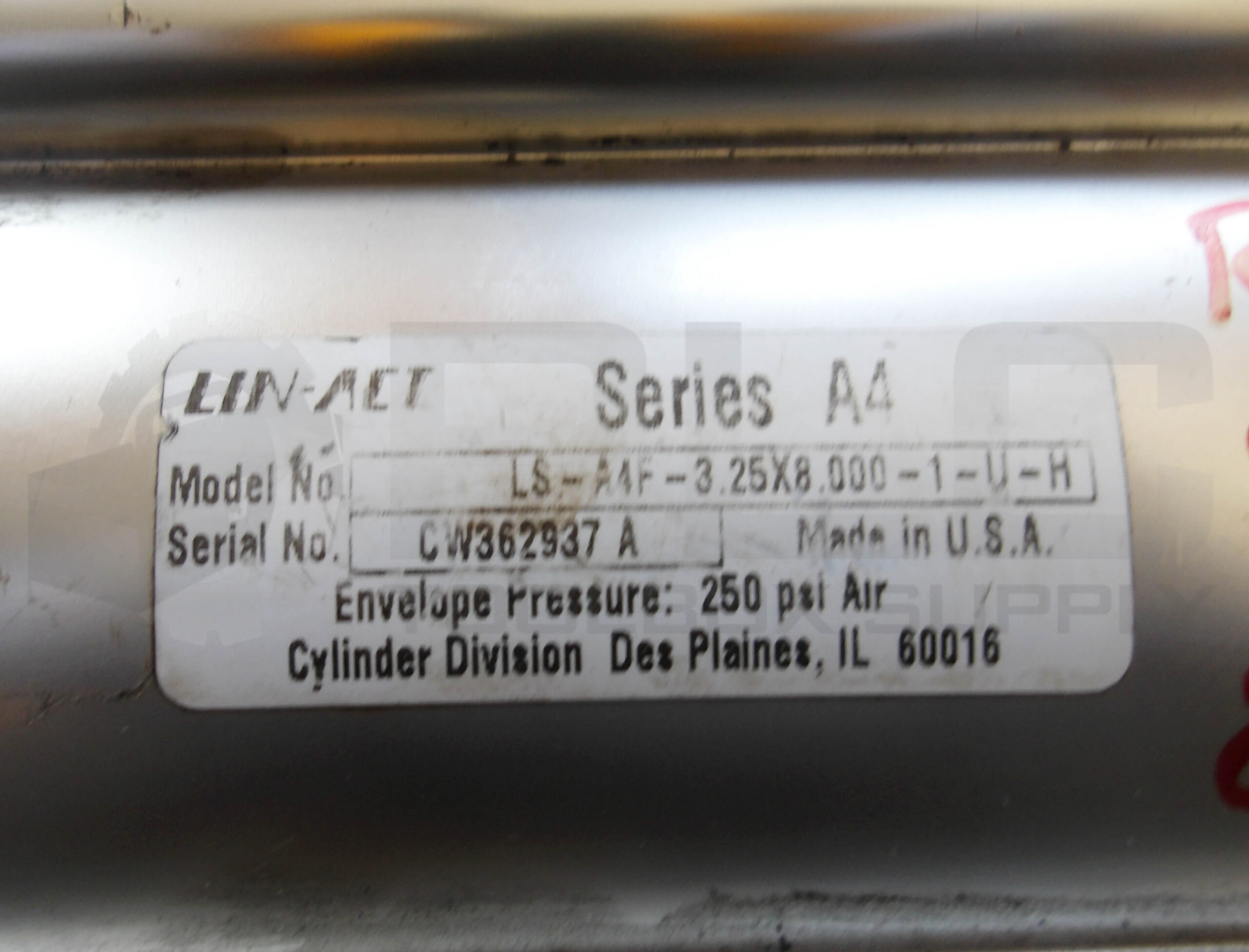 LIN-ACT LS-A4F-3.25X8.000-1-U-H PNEUMATIC CYLINDER 250PSI - PLC Toolbox ...