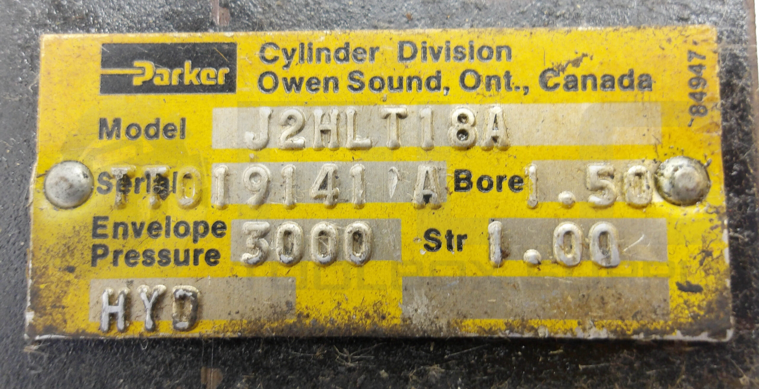 NEW PARKER J2HLT18A HYDRAULIC CYLINDER 1.50 BORE 1.00 STROKE 3000PSI ...