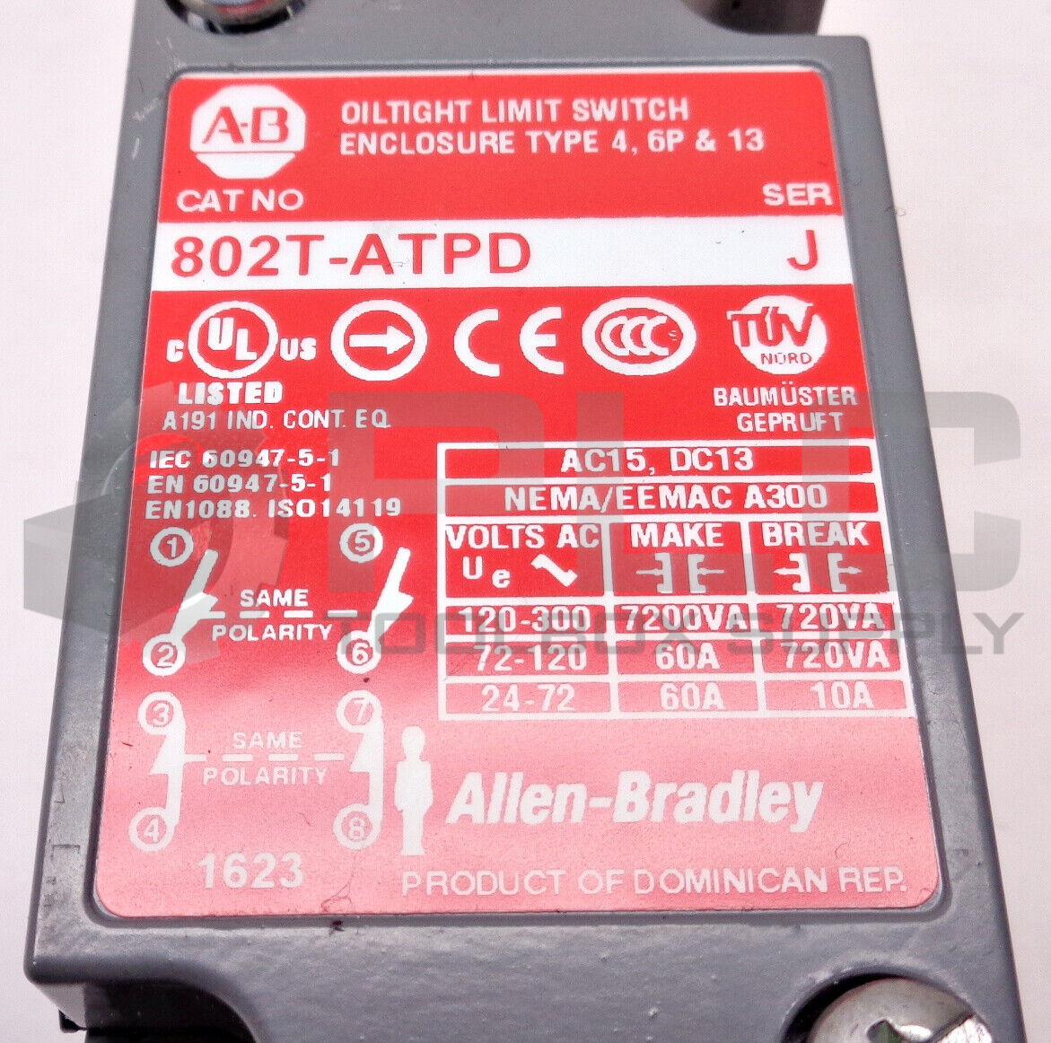 NEW ALLEN BRADLEY 802T-ATPD SER J OILTIGHT LIMIT SWITCH - PLC Toolbox Supply