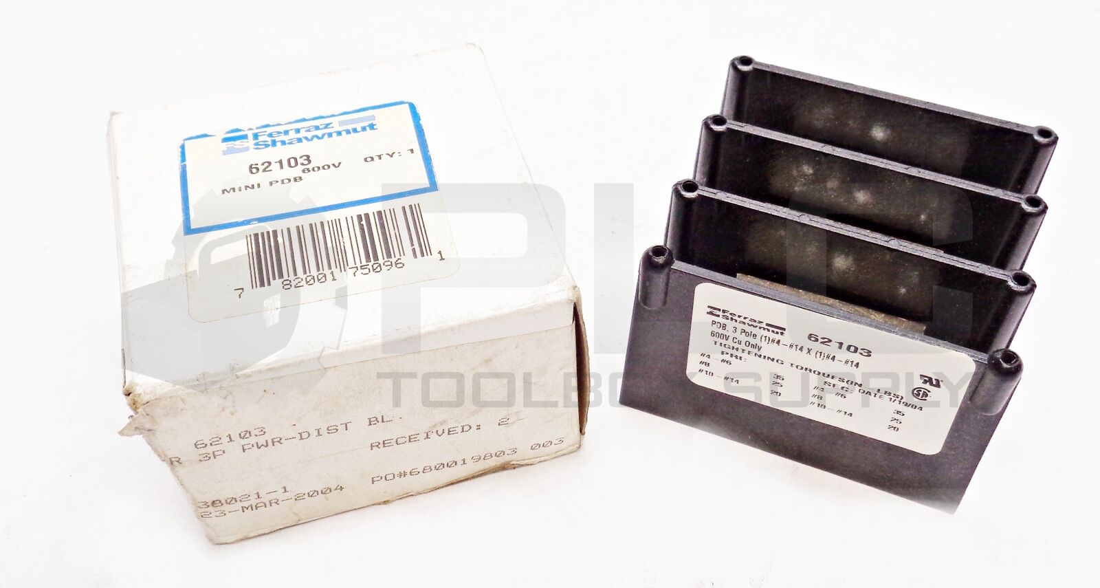 NEW FERRAZ SHAWMUT 62103 MINI PDB 600V 3 POLE POWER DIST BLOCK - PLC Toolbox Supply