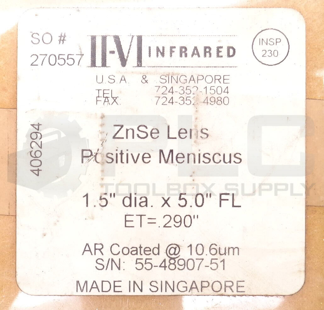 NEW II-VI INFRARED ZNSE LENS POSITIVE MENISCUS 1.5"DIA X 5.0"FL - PLC ...