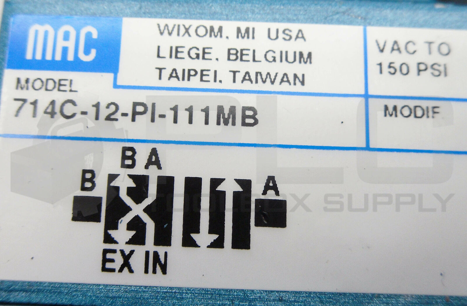 NEW MAC 714C-12-PI-111MB SOLENOID VALVE VAC TO 150PSI W/PID-111MBAA 120V/60Hz - PLC Toolbox Supply