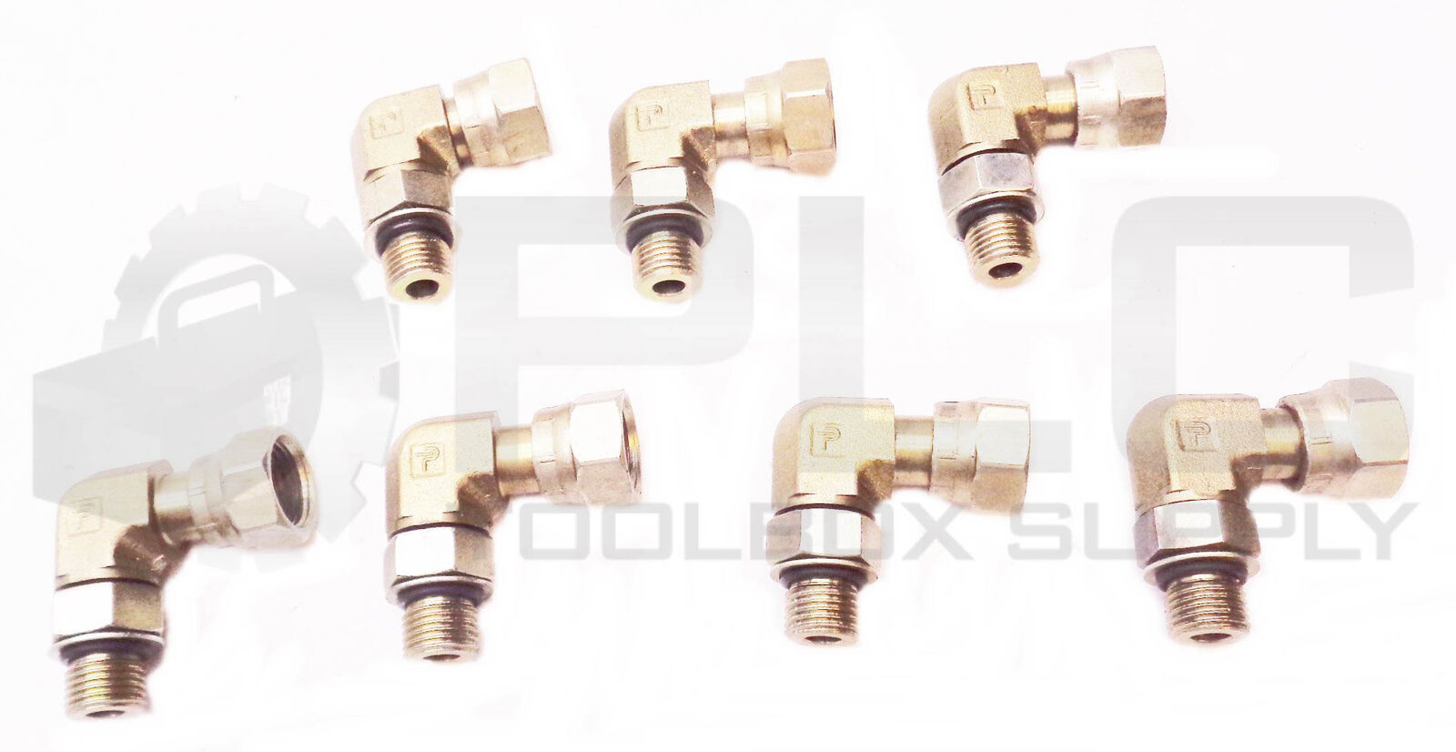 LOT OF 7 NEW PARKER 90 DEGREE SWIVEL 5/8" ID X 1/4" ID MALE 9/16" OD ...