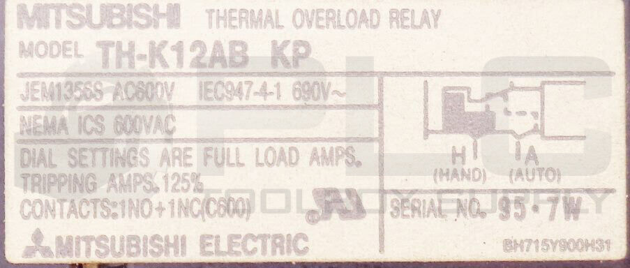 MITSUBISHI SD-M12UL CONTACTOR w/ TH-K12AB KP THERMAL OVERLOAD RELAY - PLC Toolbox Supply