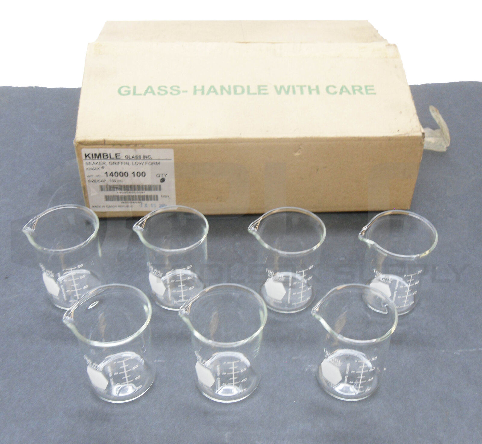 NEW BOX OF 7 KIMBLE GLASS 14000 LOW FORM GRIFFIN BEAKERS 100ML 14000 ...