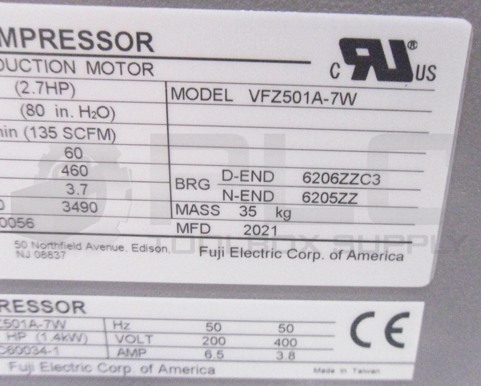 NEW FUJI ELECTRIC VFZ501A-7W REGENERATIVE BLOWER WITH 3 PHASE INDUCTION MOTOR - PLC Toolbox Supply
