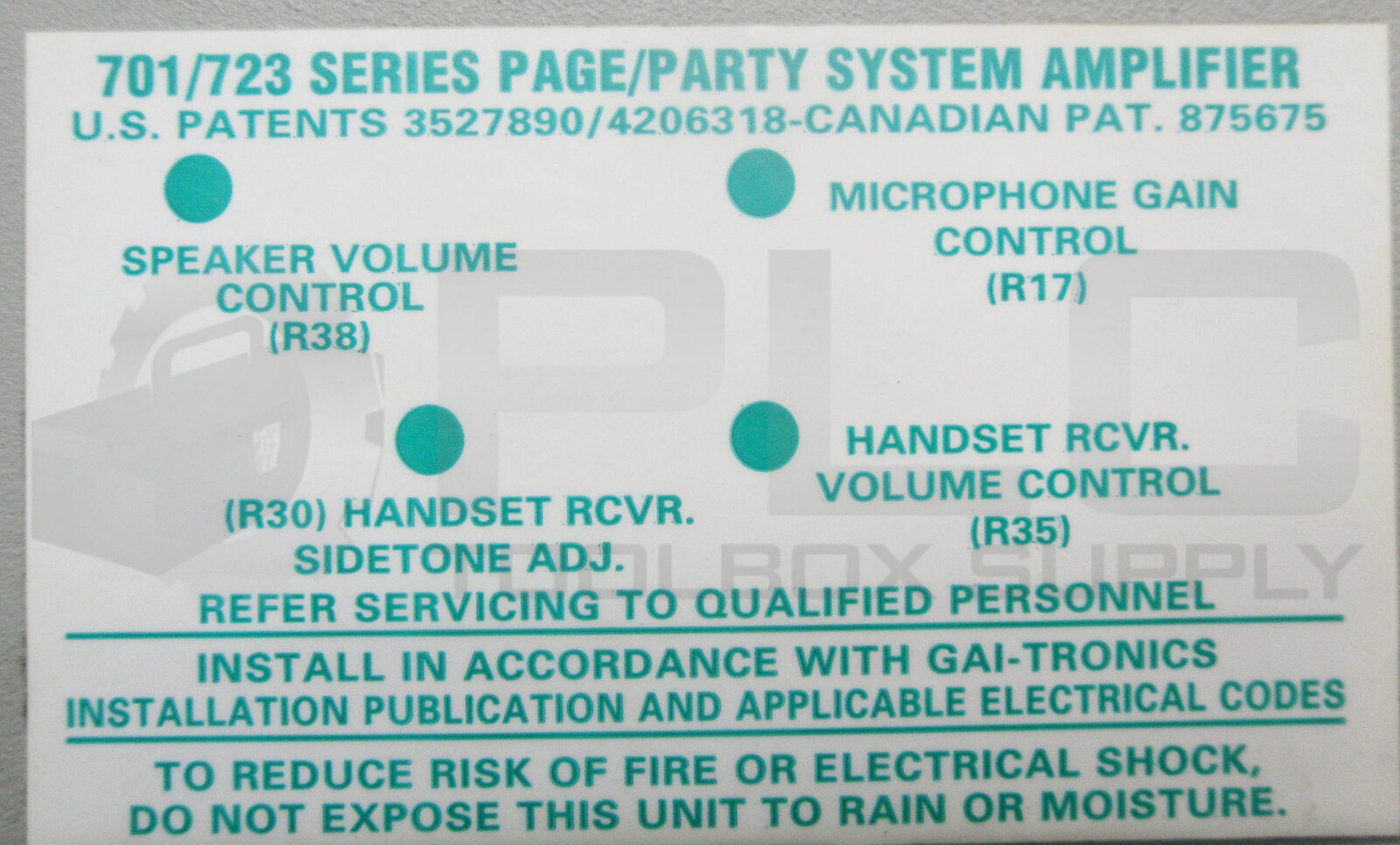 NEW GAI-TRONICS 723-001 REMOTE HANDSET/SPEAKER AMPLIFIER 120VAC 50-60HZ 0.46A - PLC Toolbox Supply
