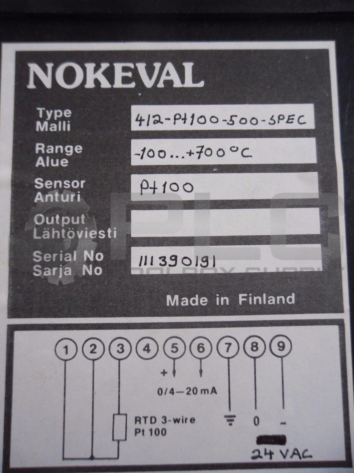 NEW NOKEVAL 412-PT100-500-SPEC RANGE -100-+700 SENSOR PT100 FINN-AQUA - PLC Toolbox Supply