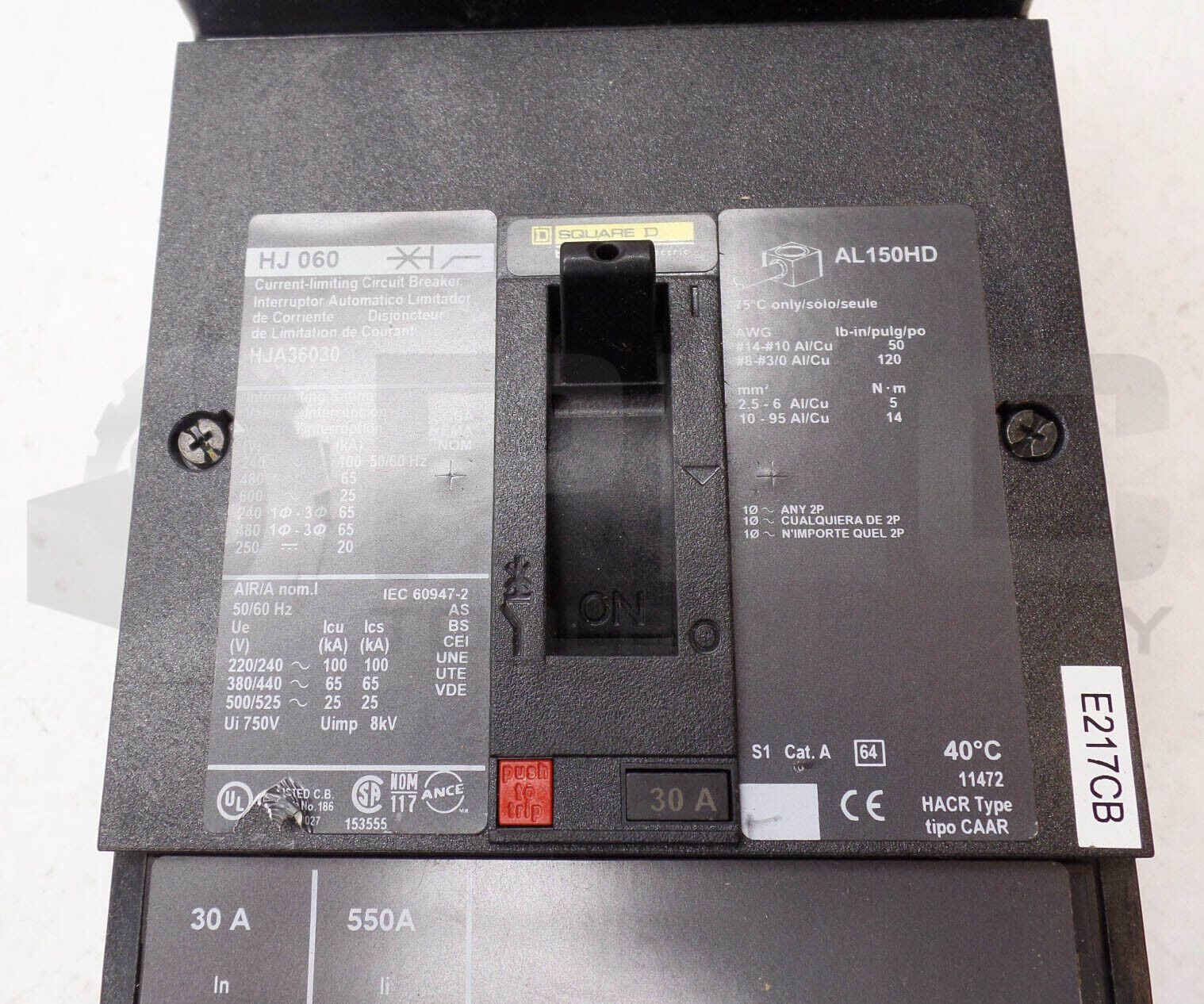 SQUARE D HJA36030 CURRENT LIMITING CIRCUIT BREAKER 50/60HZ 30A HJ 060 ...