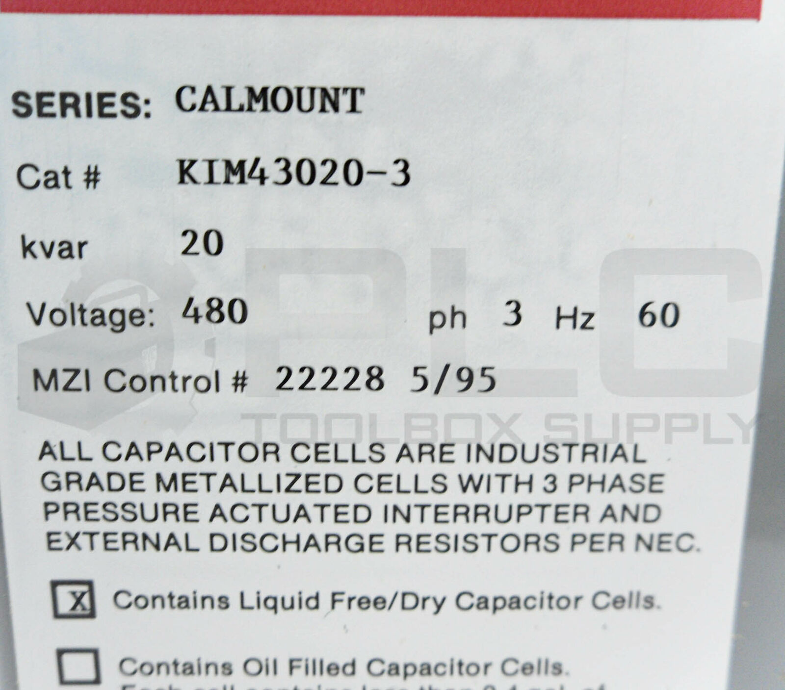 NEW MYRON ZUCKER KIM43020-3 CAPACITOR, 20 kvar, 480V, 3ph, 60Hz - PLC ...