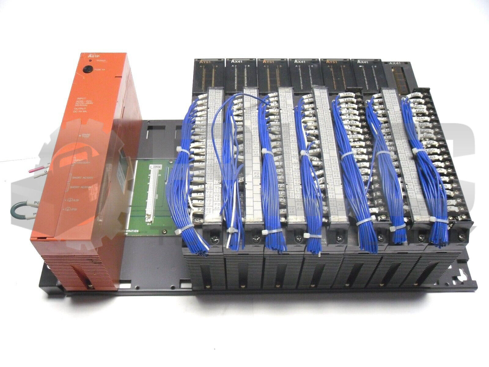 MITSUBISHI A61P PROGRAMMABLE CONTROLLER, (3) AY51, (4) AX41 AND RACK ...