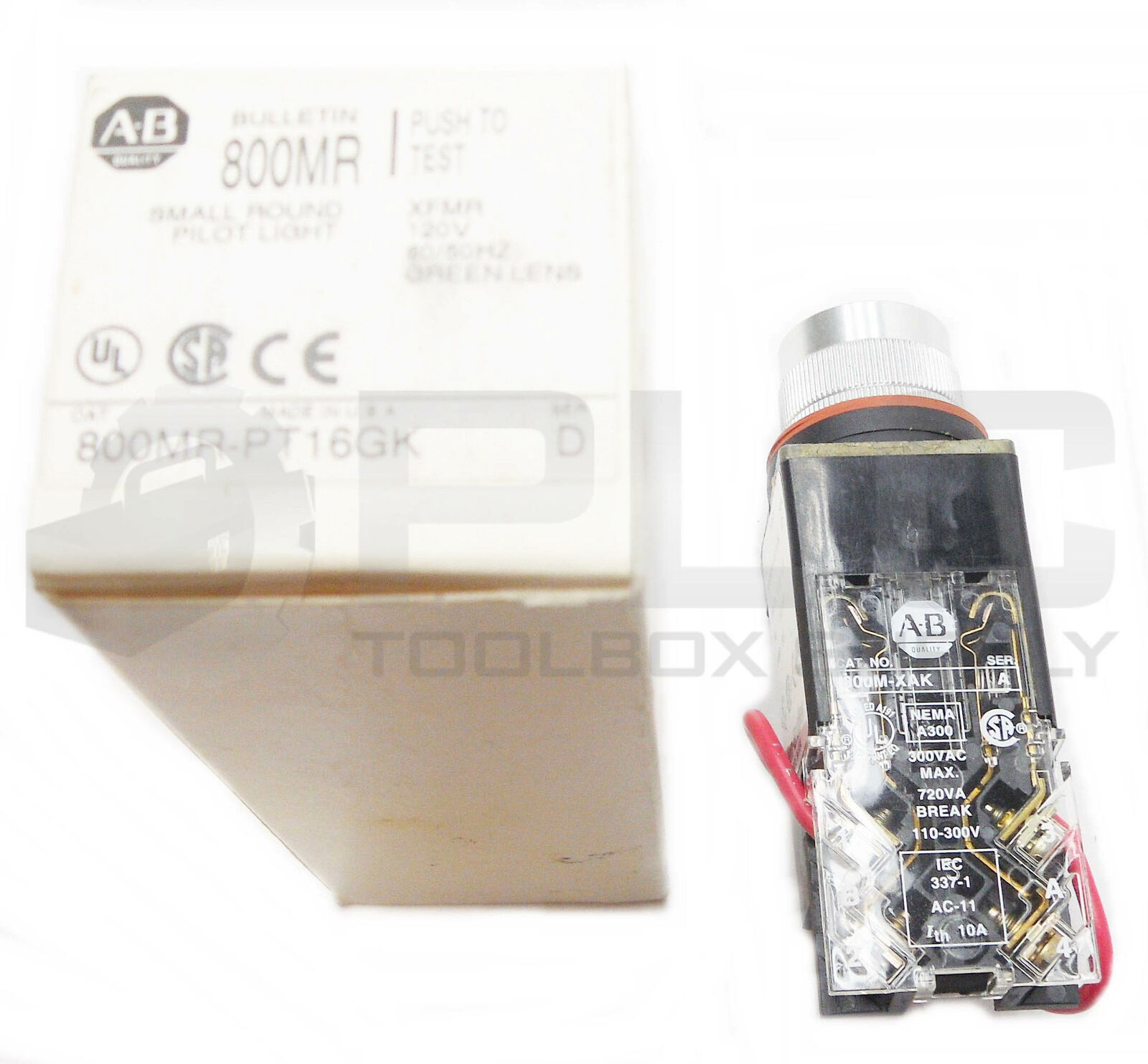NEW ALLEN BRADLEY 800MR-PT16GK SMALL ROUND PILOT LIGHT SER. D 120V - PLC Toolbox Supply