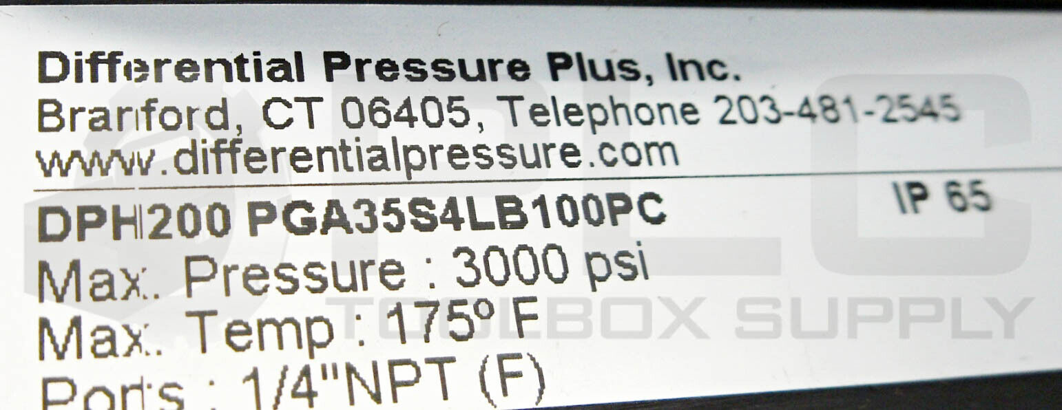 NEW DIFFERENTIAL PRESSURE PLUS DPH200 PGA35S4LB100PC GAUGE, 3000PSI, 1/ ...