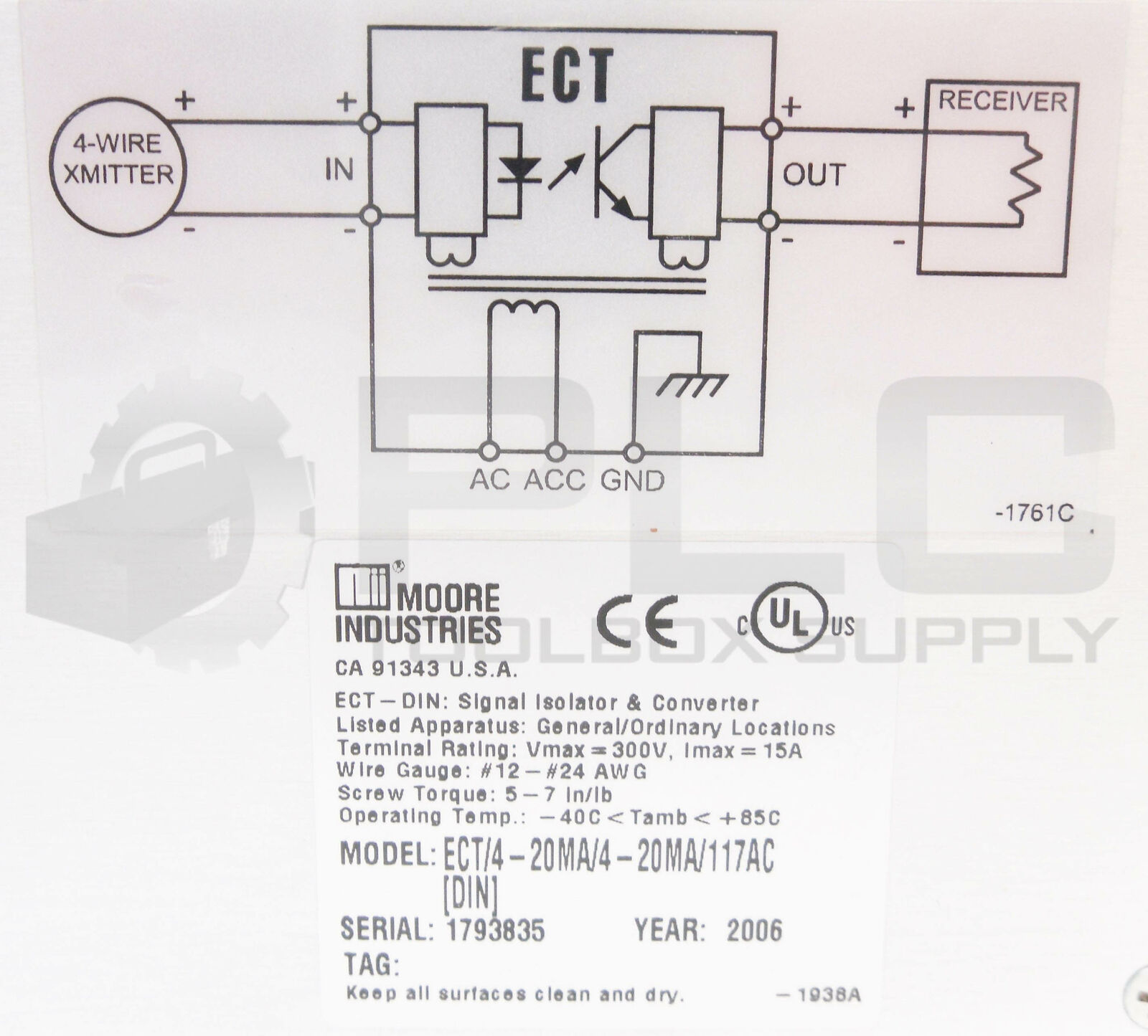 NEW MOORE INDUSTRIES ECT/4-20MA/4-20MA/117AC SIGNAL ISOLATOR & CONVERTER - PLC Toolbox Supply