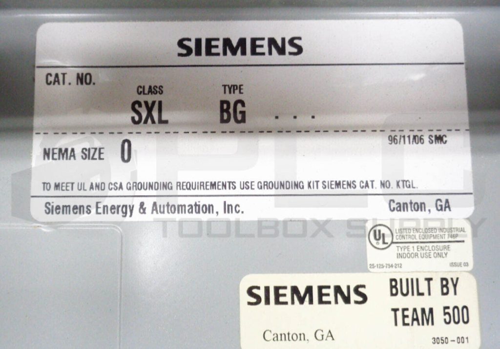 SIEMENS SXL BG STARTER & ENCLOSURE SXL BO SA 13A FH34 110/120V 50/60HZ ...