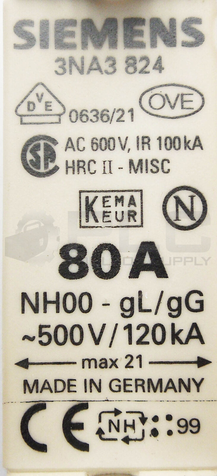 LOT OF 3 SIEMENS 3NA3824 FUSE LINK 80A NH00-gL/gG 500V/120kA 3NA3 824 ...