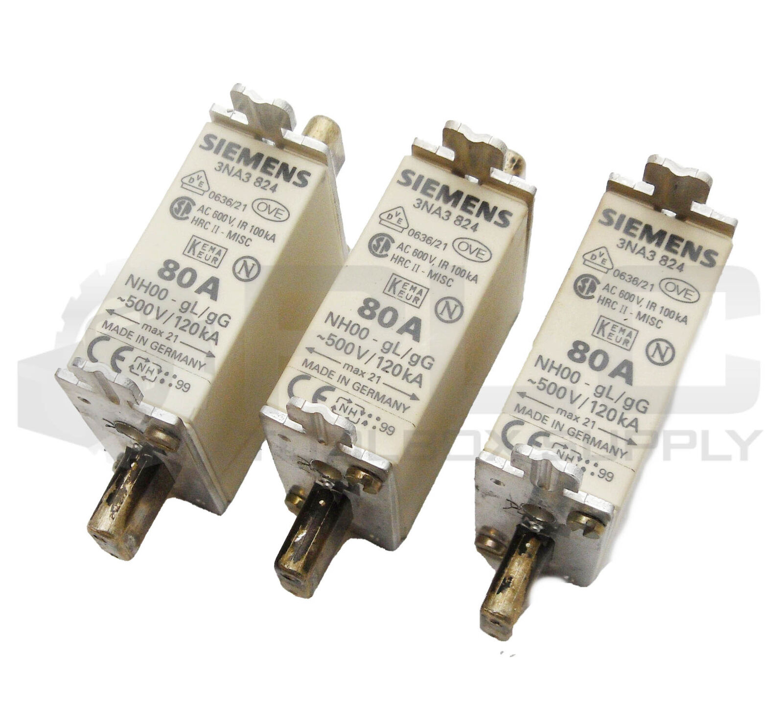 LOT OF 3 SIEMENS 3NA3824 FUSE LINK 80A NH00-gL/gG 500V/120kA 3NA3 824 ...