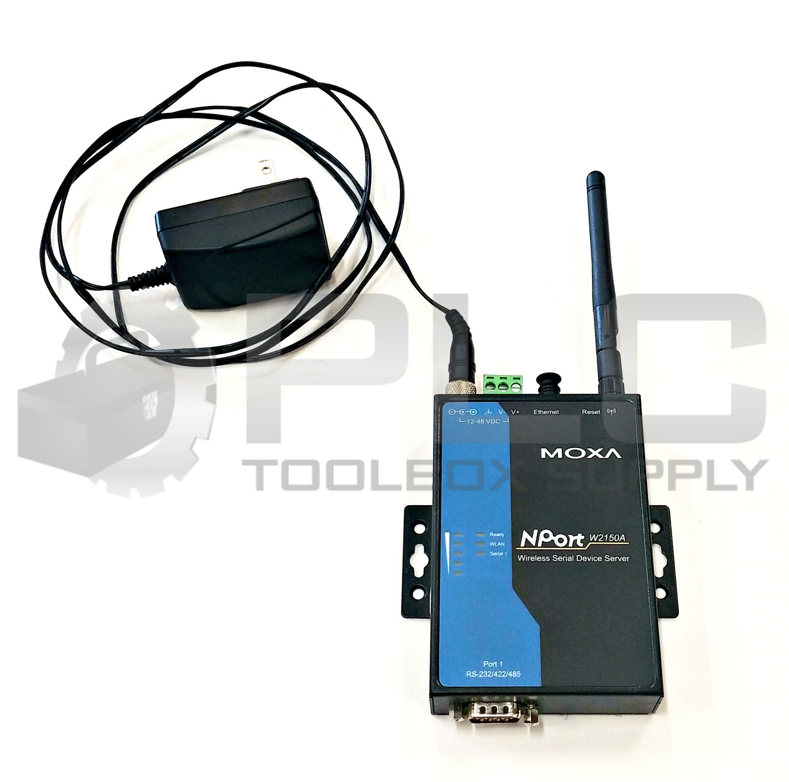MOXA NPORT W2150A WIRELESS SERIAL DEVICE SERVER W/ ANTENNA - PLC Toolbox Supply