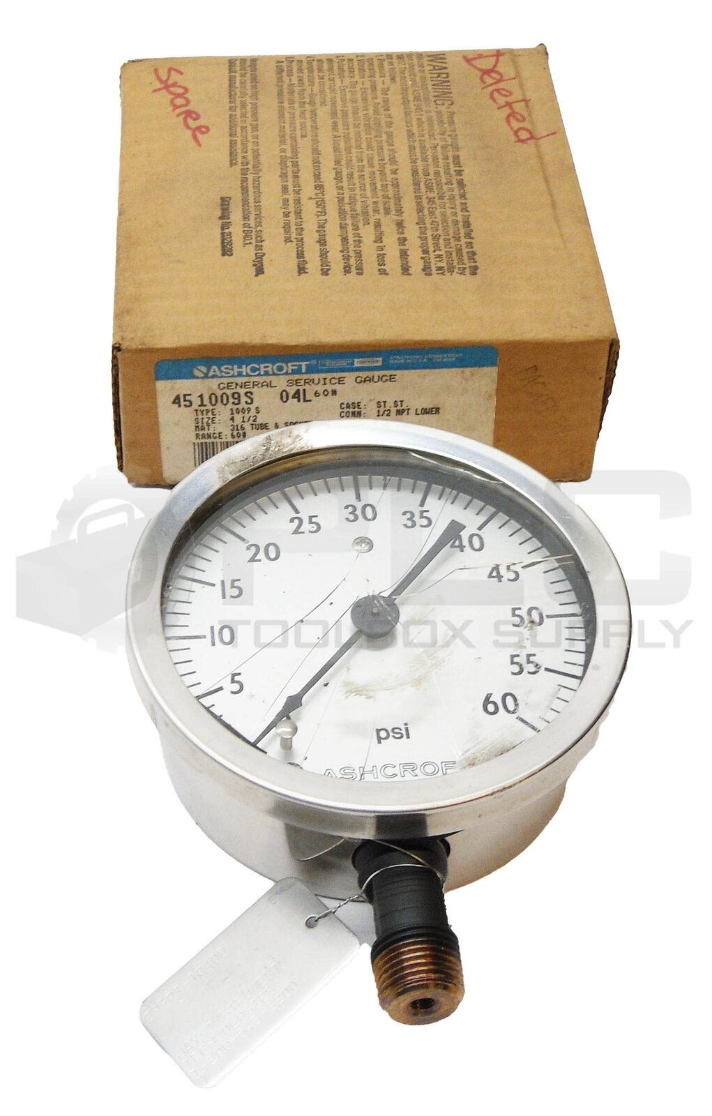 NEW ASHCROFT 451009S04L60# GENERAL SERVICE GAUGE 0-60PSI 4-1/2" 1009S ...