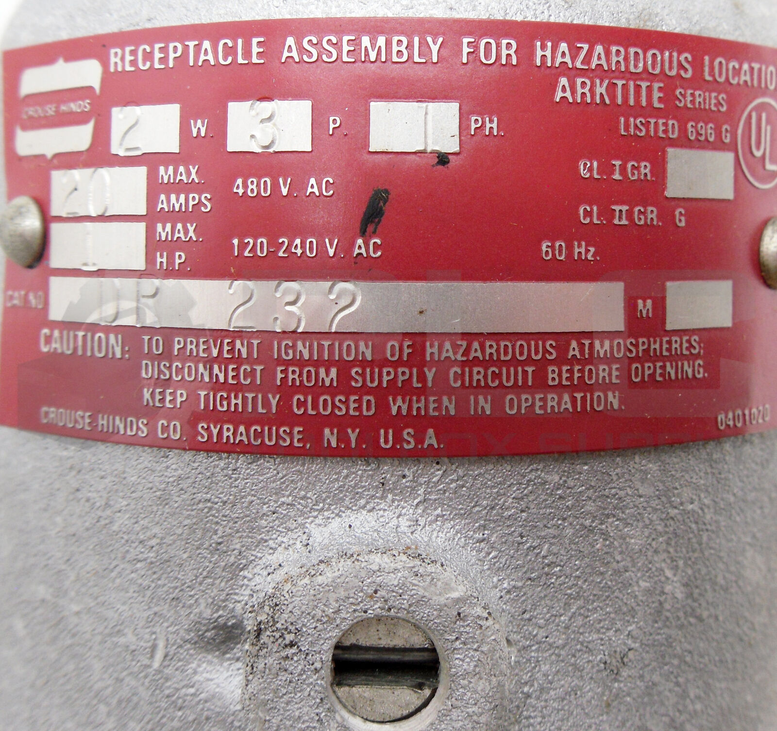 NEW CROUSE HINDS DR232 RECEPTACLE ASSEMBLY 3 POLE 1PH 2W 20A - PLC ...