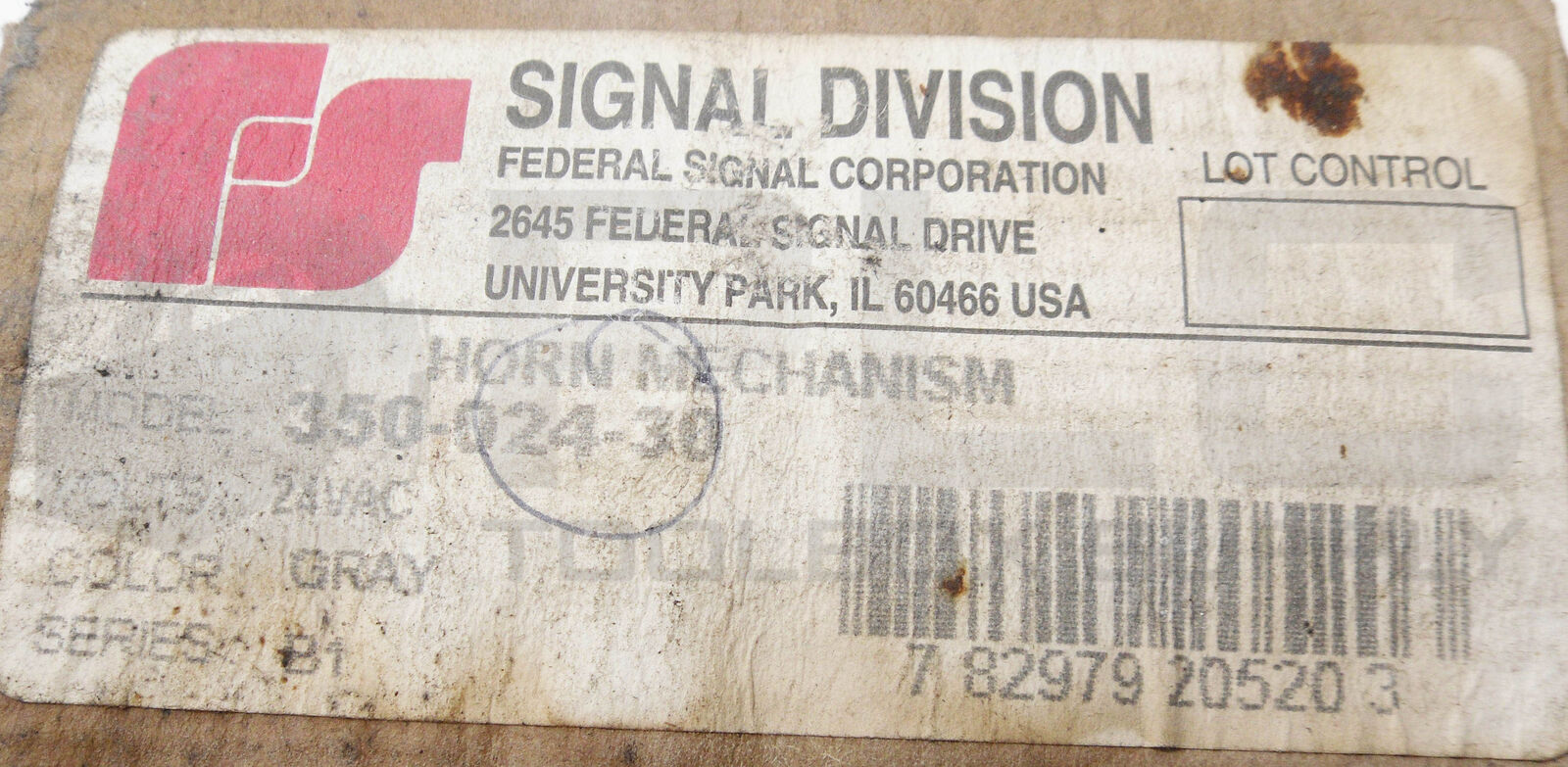 NEW FEDERAL SIGNAL 350-024-30 HORN MECHANISM 24VAC 24V 60HZ 0.9A SER B1 ...