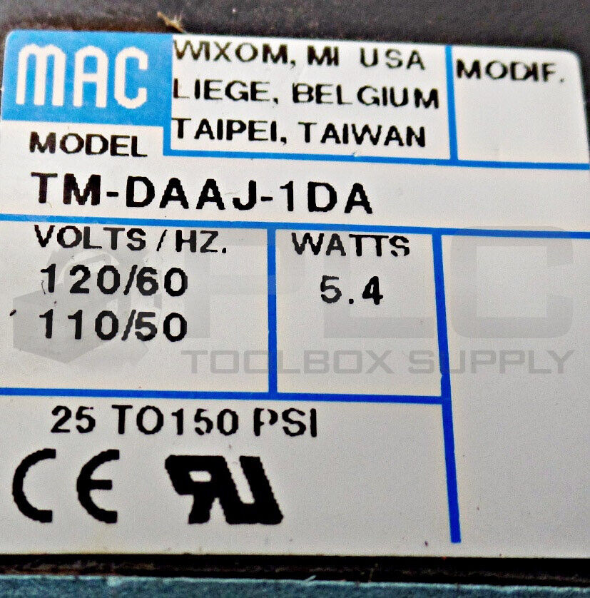 NEW MAC TM-DAAJ-1DA SOLENOID VALVE 120V/60Hz 110V/50Hz 5.4WATT - PLC ...